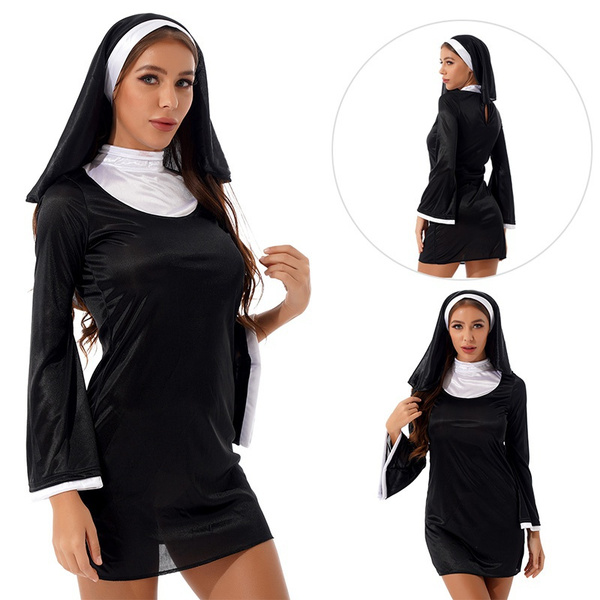 Adult Women's Nun Halloween Roleplay & Cosplay Costume Dance Uniforms ...
