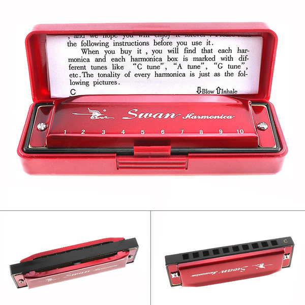 10 Holes Red Harmonica Diatonic Blues Harp Mouth Organ Reed Musical ...
