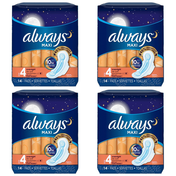 Pack of (4) Always Pads Size 4 Maxi 14 Count Overnight | Wish