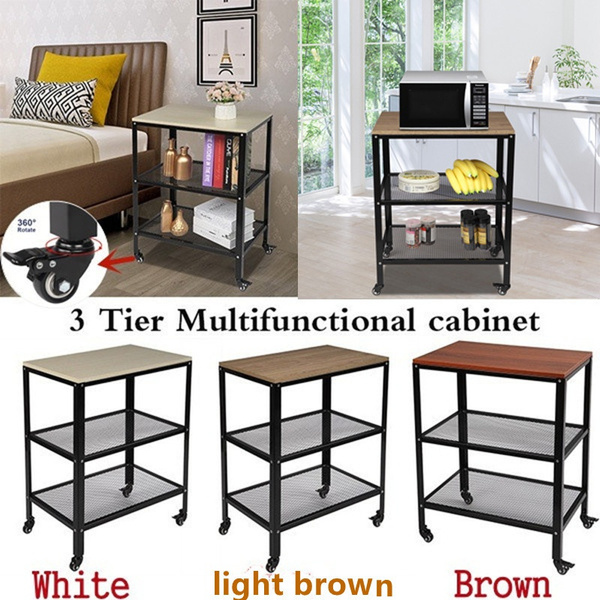 3-Tier Kitchen Microwave Cart, Rolling Kitchen Utility Cart, Standing ...