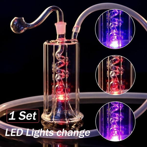 1 Set Glass Bottle LED Color Change Hookah Pipe Smoking Pipes with ...