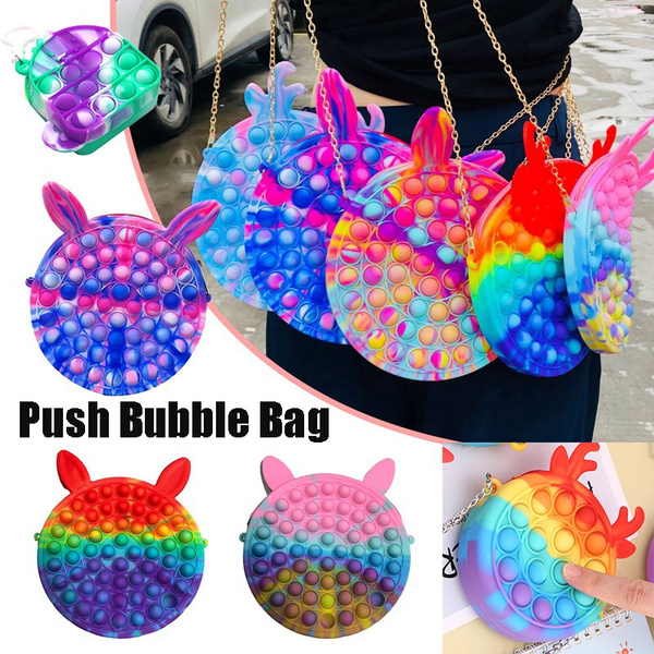 New Rainbow Push Bubble Bag Shoulder Bag Fidget Sensory Toys Stress ...