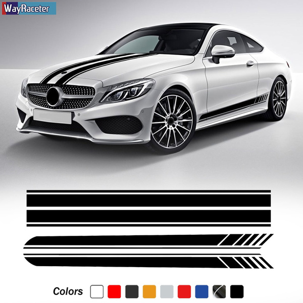 Car Hood Bonnet Stripes Decal Side Stripes Skirt Sticker For Mercedes ...
