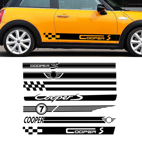 2pcs Car Stickers Side Stripe Long Big DIY Decals For Mini Cooper R56 ...