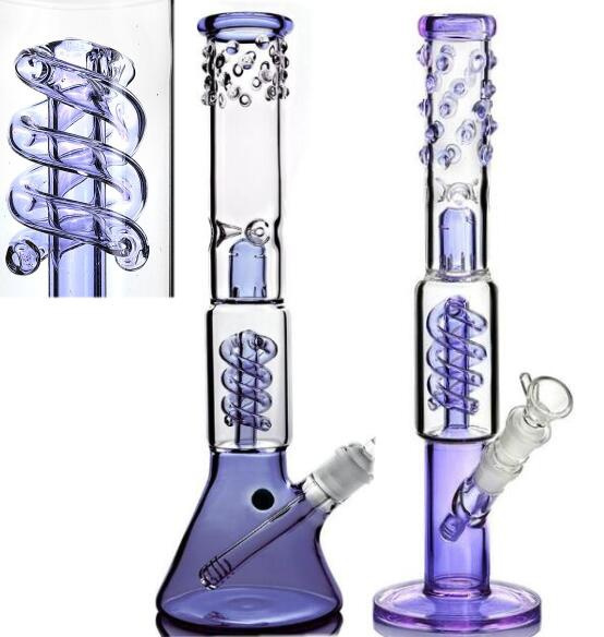 Glass beaker water pipe purple bubbler straight recycler oil rig dab ...