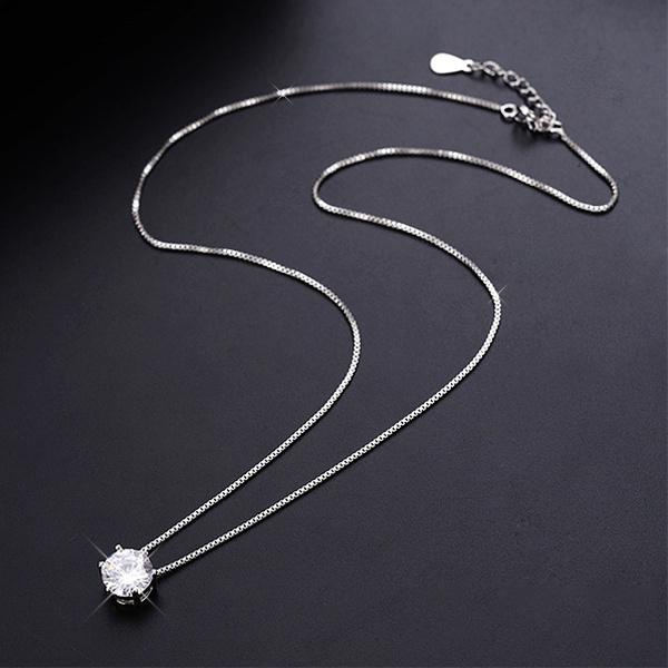 Simple Silver Plated Necklace for Women Zircon Chain Jewelry Clavicle ...