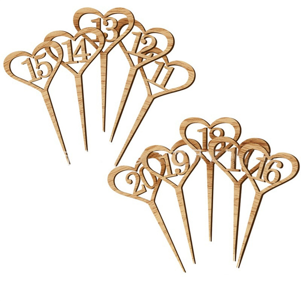 Number 1-30 Heart shape Wooden Cake Topper Table Seat Cards Numberic ...