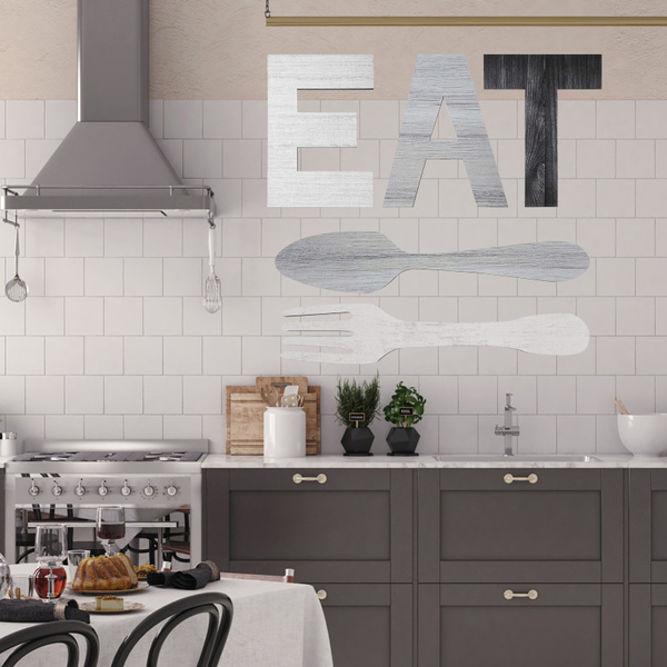EAT Sign + Fork and Spoon Shaped Wall Hanging Wooden Letters Wall Sign ...