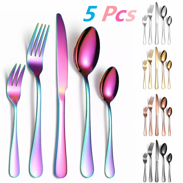 Stainless Steel Cutlery Set 5 Colors Dinnerware Set Knife Fork Spoon ...