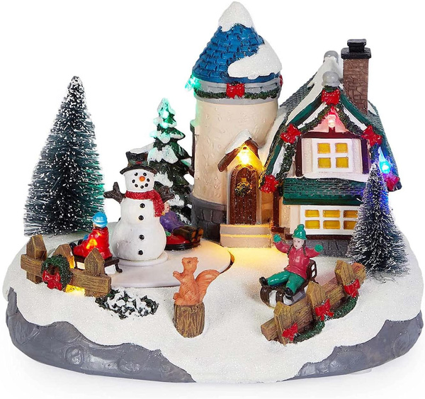 Animated Winter Village House Scene - Resin Runner Figurine with LED ...