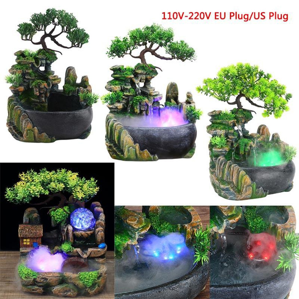 LED Rockery Fountain Waterfall Desktop Atomizing Humidifier Indoor ...