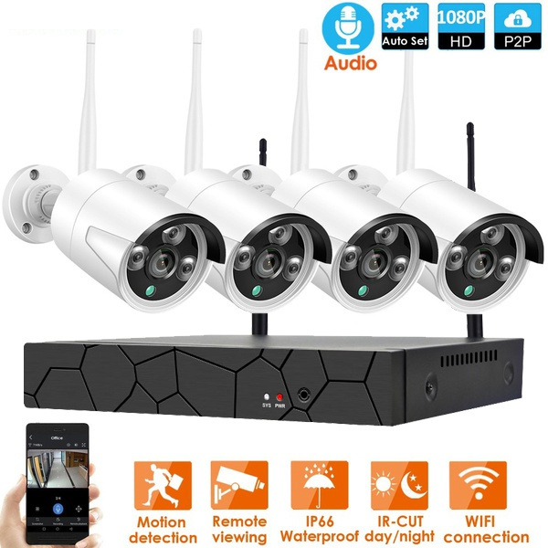4CH FHD 1080P Wireless NVR Kit P2P 1080P Indoor Outdoor IR Night Vision ...