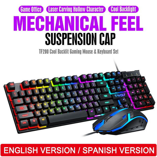 Combo Rainbow LED USB Ergonomic Gaming Mechanical Keyboard And Mouse ...