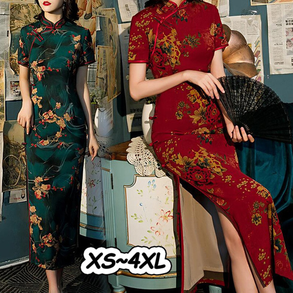 Spring New Green Elegant Retro Women Chinese Traditional Dress Qipao ...
