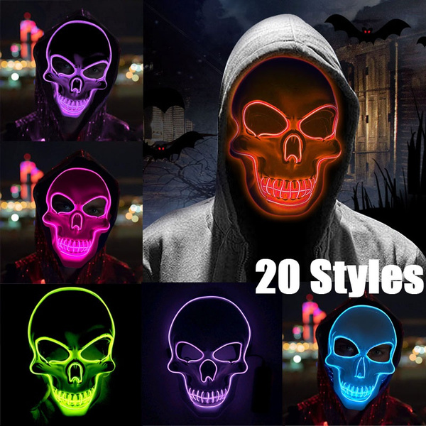 20 Styles Halloween LED Skull Mask Cold Light Glow Mask Mask For ...