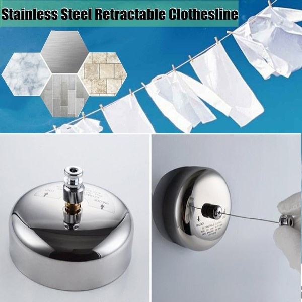 Wall Mount Punching Stainless Steel / Nylon Hanging Clothesline ...