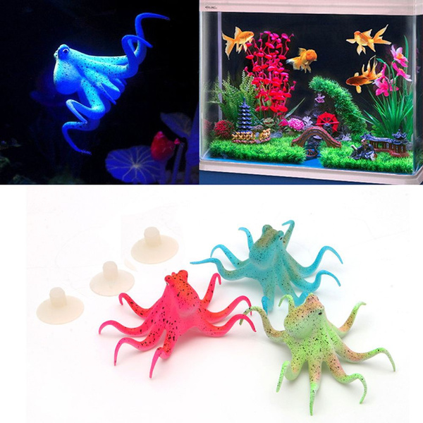 Luminous Artificial Octopus Aquarium Ornament with Suction Cup Fish ...