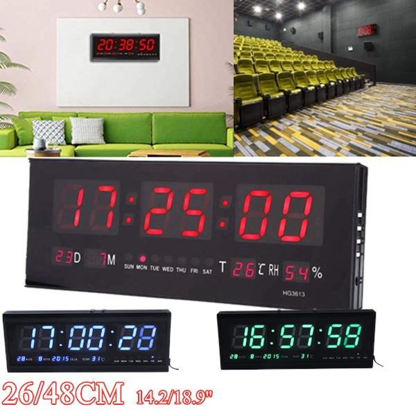 18.9 Inch Large Digital LED Alarm Calendar Clock Jumbo Display Snooze ...