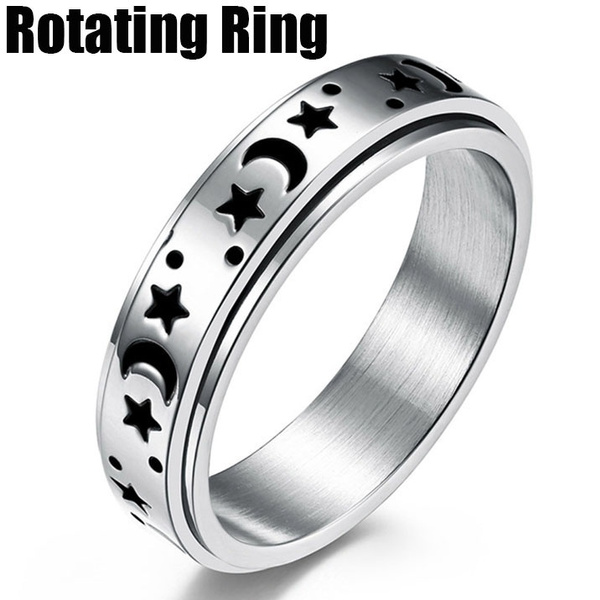 Stainless Steel Fidget Spinner Rings Moon Star Sun Fine Tuning Rotating ...