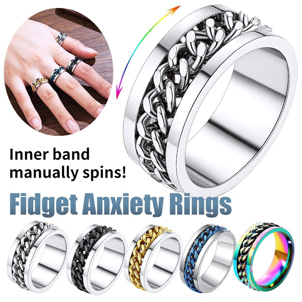 Mens Spinner Ring, Figit Rings for Anxiety, Stainless Steel 8mm Chunky ...