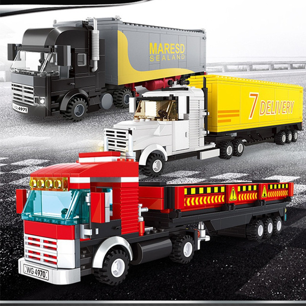 6+Ages Mini MOC Container Truck DIY Model Assemble Building Blocks ...