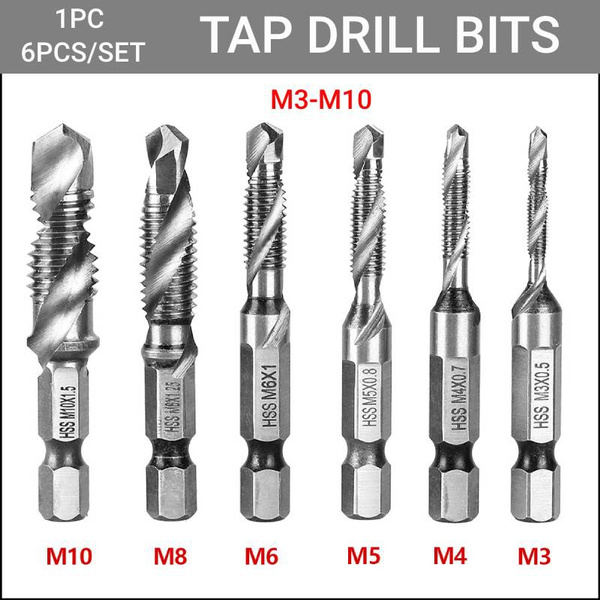1PC/6PCS Tap Drill Bit Hex Shank Titanium Plated HSS Screw Thread Tap ...