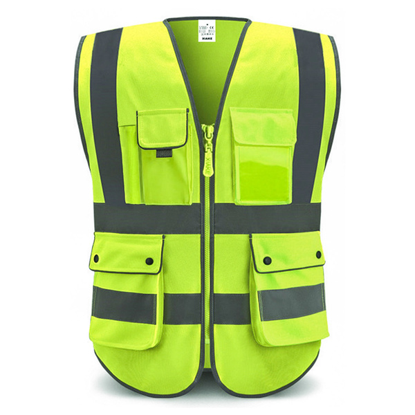 XIAKE High Visibility Reflective Safety Vest with 8 Pockets and Zipper ...