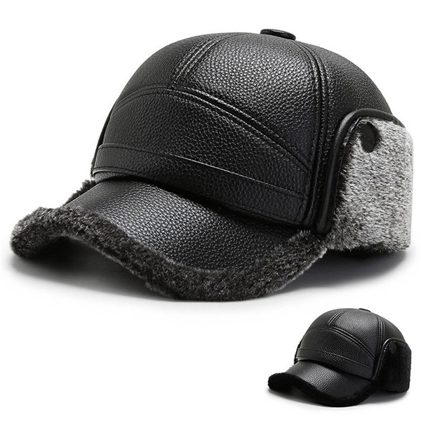 Men's Winter Velvet Thick Warm Ear Protection Outer Peaked Cap Pu ...