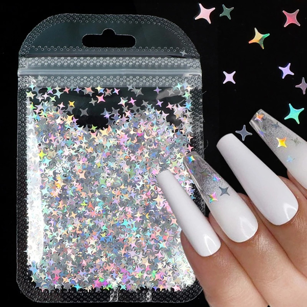 Holographic Laser Star Shape Nails Art Decoration Sparkly 3D Gold ...