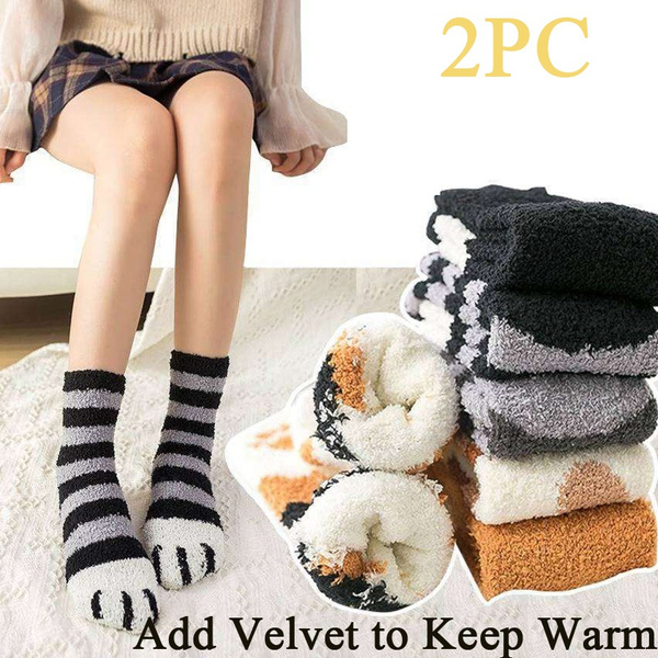 1 Pair of Fuzzy Thick Warm Sleeping Socks Cat Claws 2022 Plush Cat ...