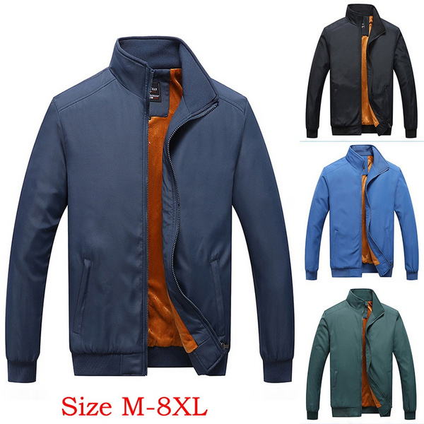 Mens Fleece Lined Jacket Zip Up Windbreaker Windcheater Warm Coat Tops ...