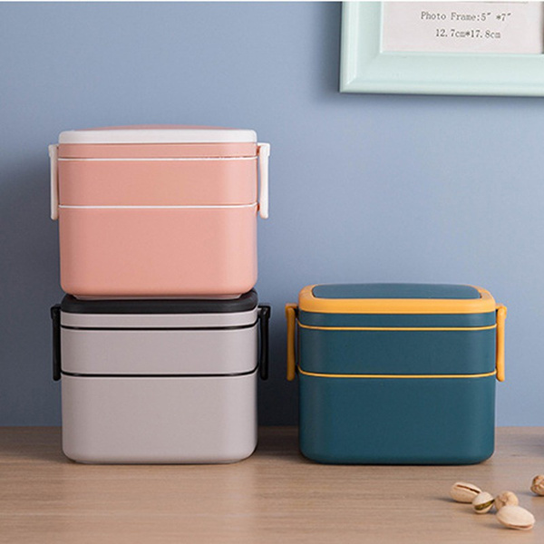Portable 2 Layers Healthy Lunch Food Container Microwave Lunch Bento ...