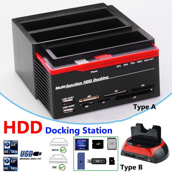 2 Types IDE SATA Hard Disk Docking Station Dual Bay External Hard Drive ...