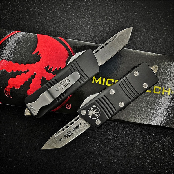 Microtech Troodon Mini WITH EDC Tactical Spring Knife STONEWASH BLADE T ...