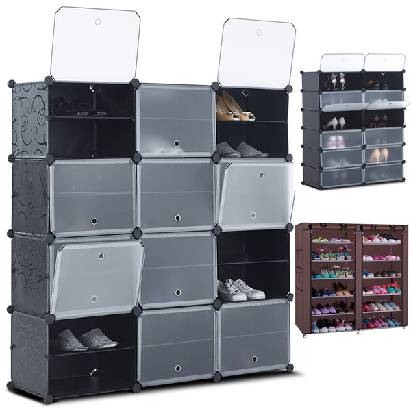 Portable Shoe Storage Organizer 4 Tier 24 Cube Shoe Rack Plastic Shoe ...