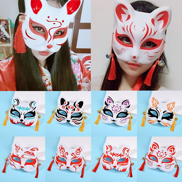 Anime Fox Mask Japanese Hand Painted Half Face PVC Fox Mask with Tassel ...