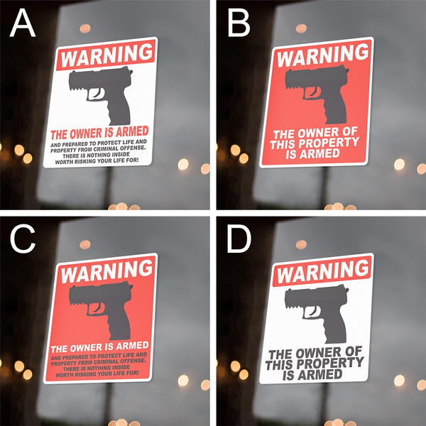 4 Styles Armed Owner Warning Sign Sticker Window Decal 2nd Amendment ...