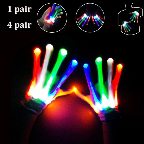 1pair /4 pairs Halloween LED Light Up Skeleton Hand Gloves Masquerade ...