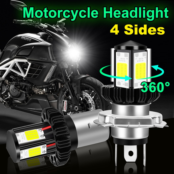 1pc 4 Sides Motorcycle H4 BA20D LED Headlight Bulbs COB Chips Hi Lo ...