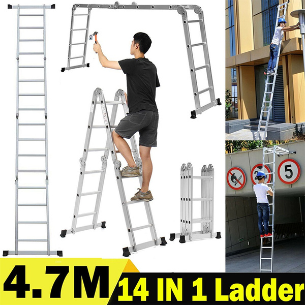 4.7M/15.5Ft Aluminum Telescoping Ladder, One-Button Retraction ...