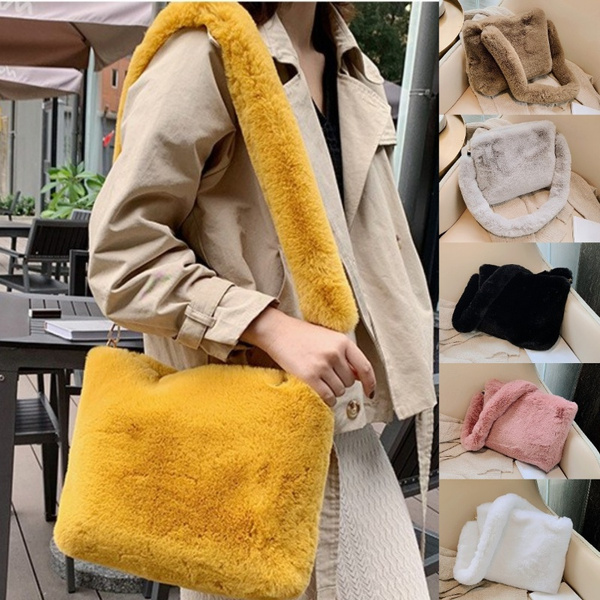 Women Faux Fur Shoulder Messenger Bag Furry Fluffy Zip Cute Handbag | Wish
