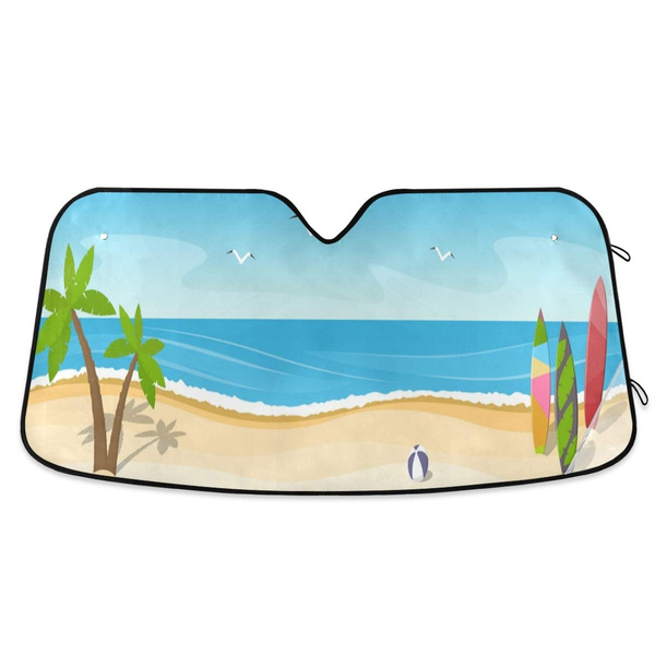 Surfboard Palm Tree Tropical Ocean Beach Car Windshield Sun Shade Block ...