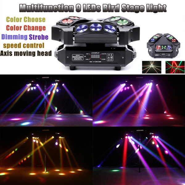 2022 U`King RGB 90W Mini 9 LEDs Bird Moving Head Stage Light DMX-512 ...
