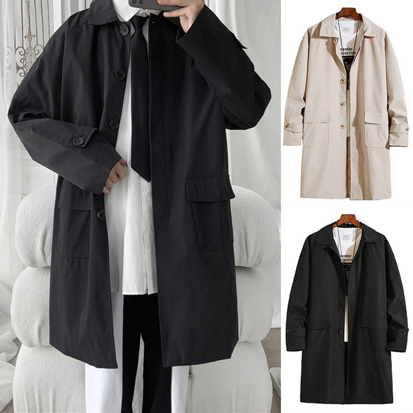 Mens Long Jacket Trench Coat Loose Windbreaker Windcheater Overcoat ...