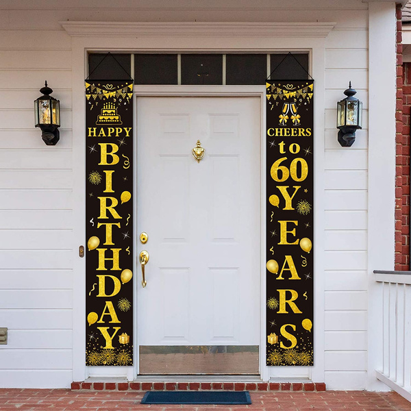 Trgowaul 2 Pieces 60th Birthday Party Decorations Cheers to 60 Years and Black and Gold Happy ...