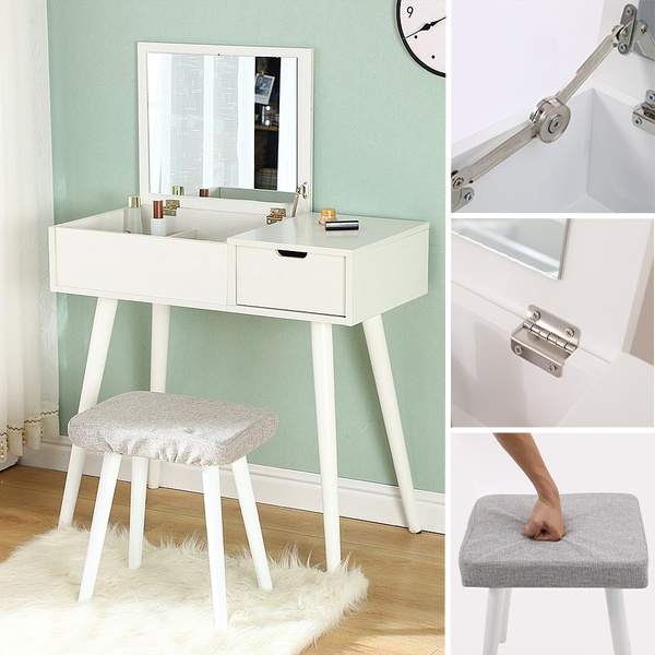 2022 Newest Vanity Table Set Mirror 3/1 Drawers Girls Makeup Dressing ...