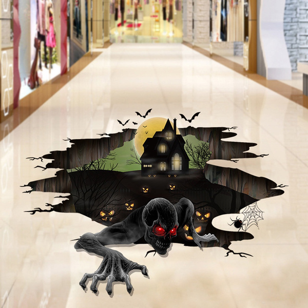 Halloween Floor Sticker PVC 3D Decorative Crow Monster House Spider ...