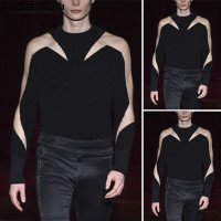 INCERUN Men Long Sleeve Sheer Fishnet T Shirts Smart Slim Fit Clubwear ...