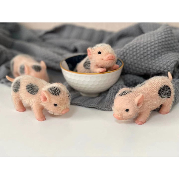 5'' Full Body Silicone Piglet Cute Lifelike Piglet Opened Eyes Reborn ...