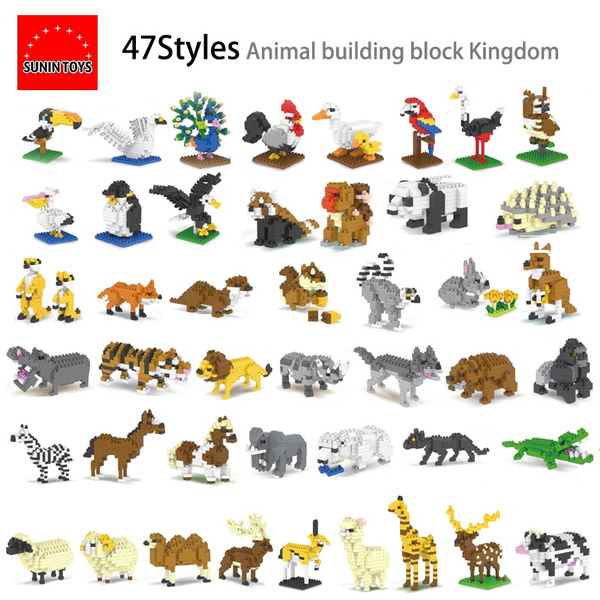47 styles Animal series micro-particle blocks toys mini building block ...